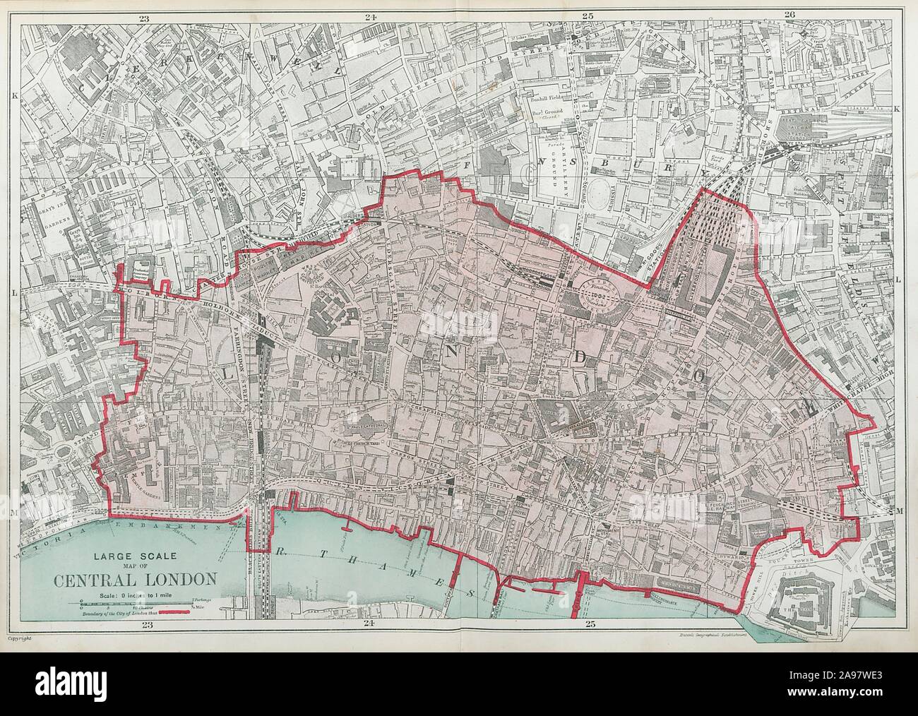 The CITY OF LONDON. The Square Mile. BACON 1920 old vintage map plan ...