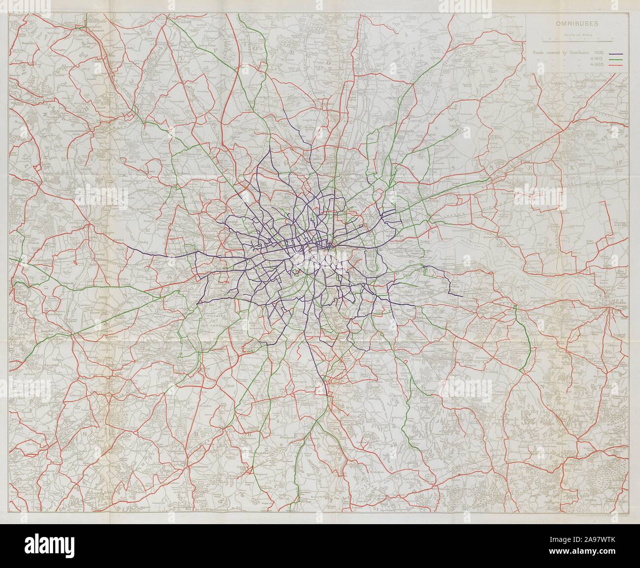 London omnibus route development 1900-1930. STANFORD 1931 old vintage ...