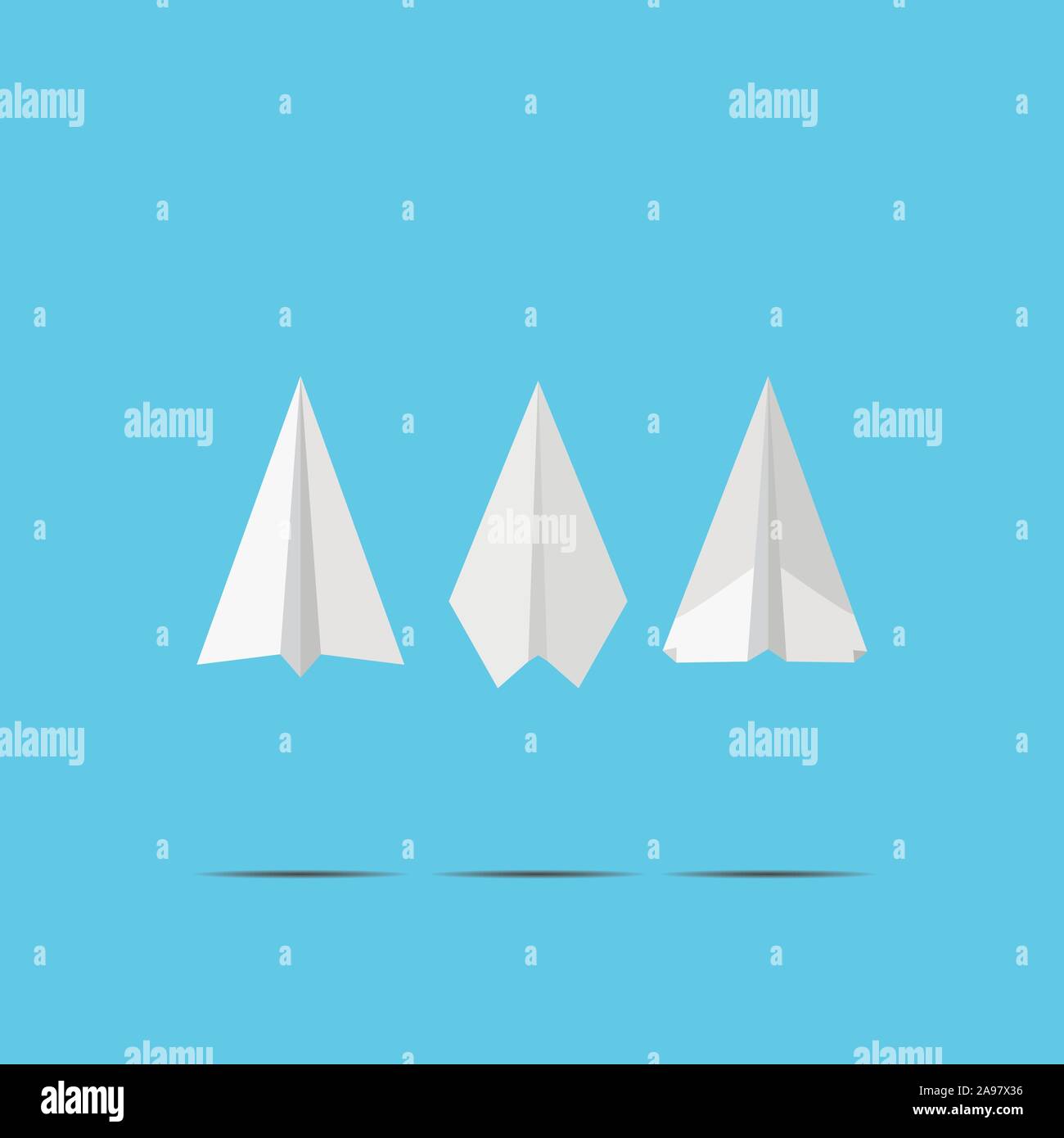 White Paper airplanes flying on blue sky background. Craft design ...