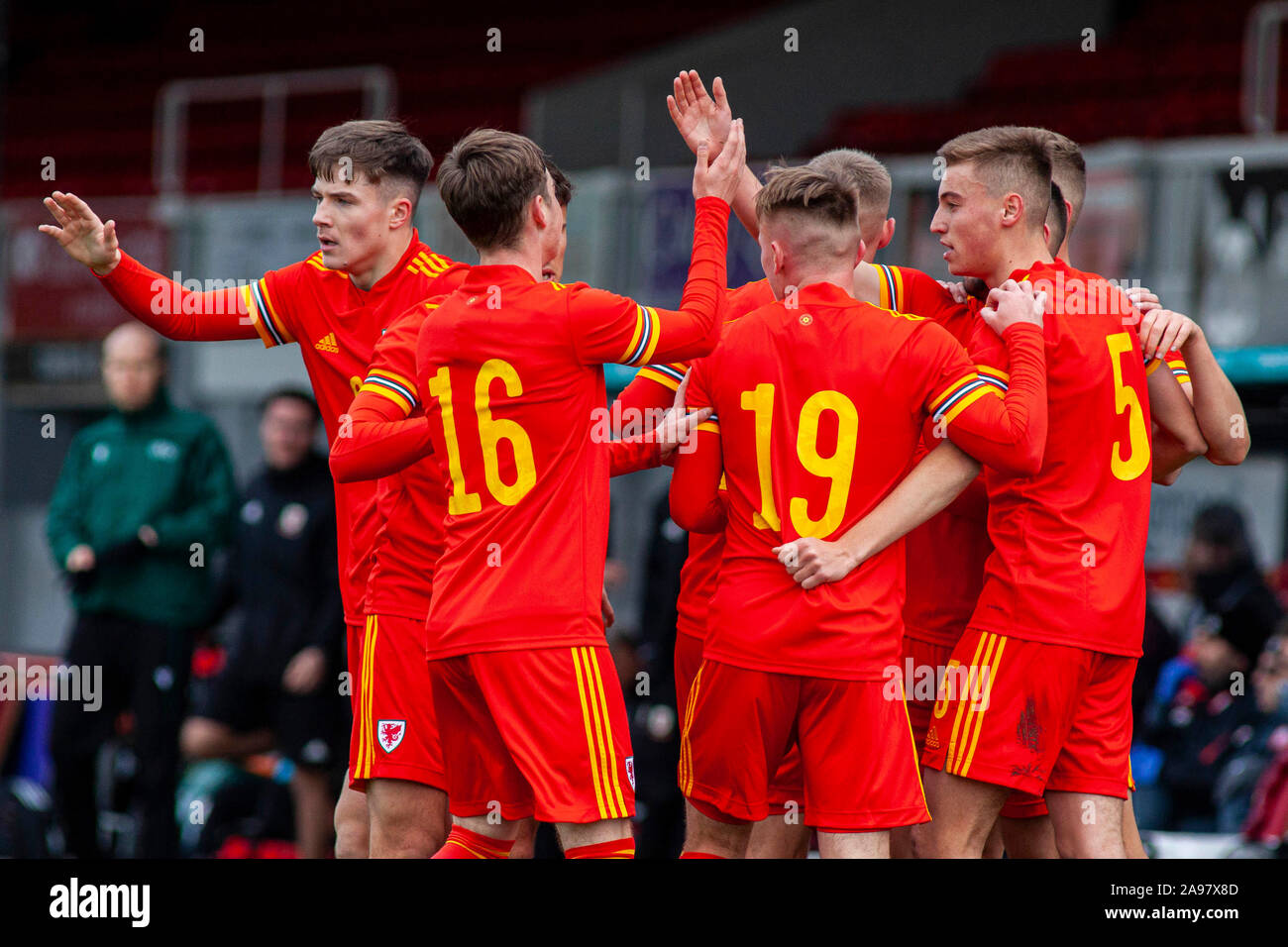 Newport, Wales 13/11/19. Joe Adams of Wales celebrates his sides first ...