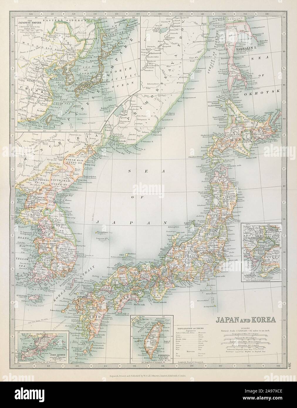 JAPAN & KOREA including southern Sakhalin Island. Taiwan. JOHNSTON 1915 ...