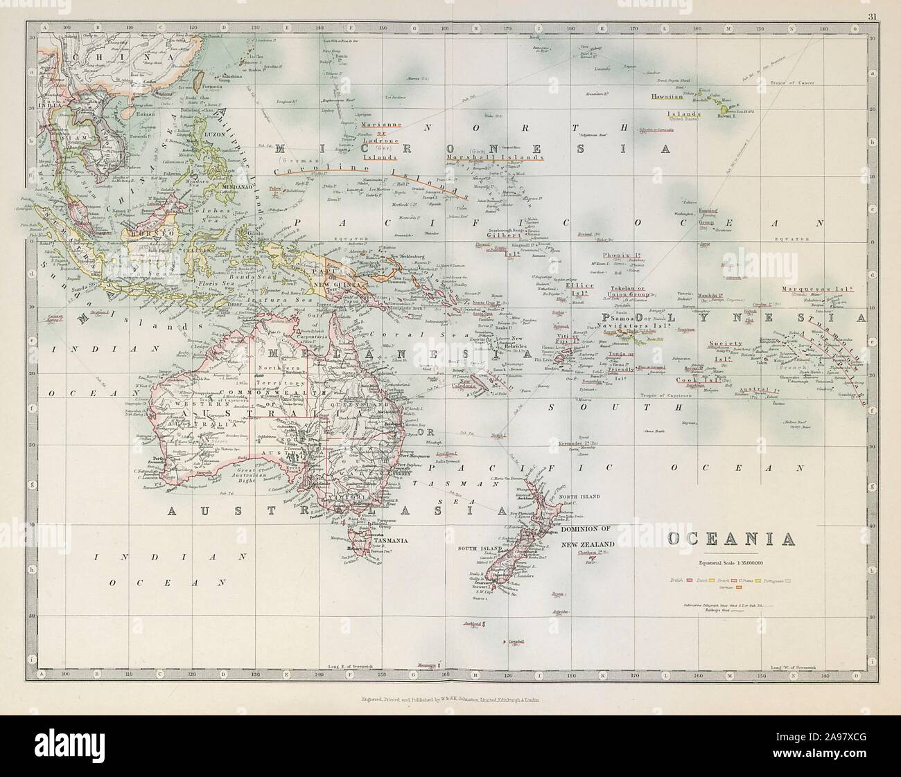 OCEANIA Australia New Zealand East Indies Polynesia Micronesia JOHNSTON ...