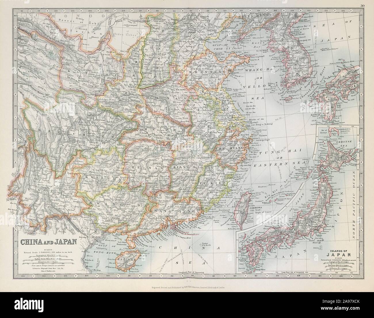 CHINA & JAPAN showing Opium Wars battlefields & dates. JOHNSTON 1915 ...