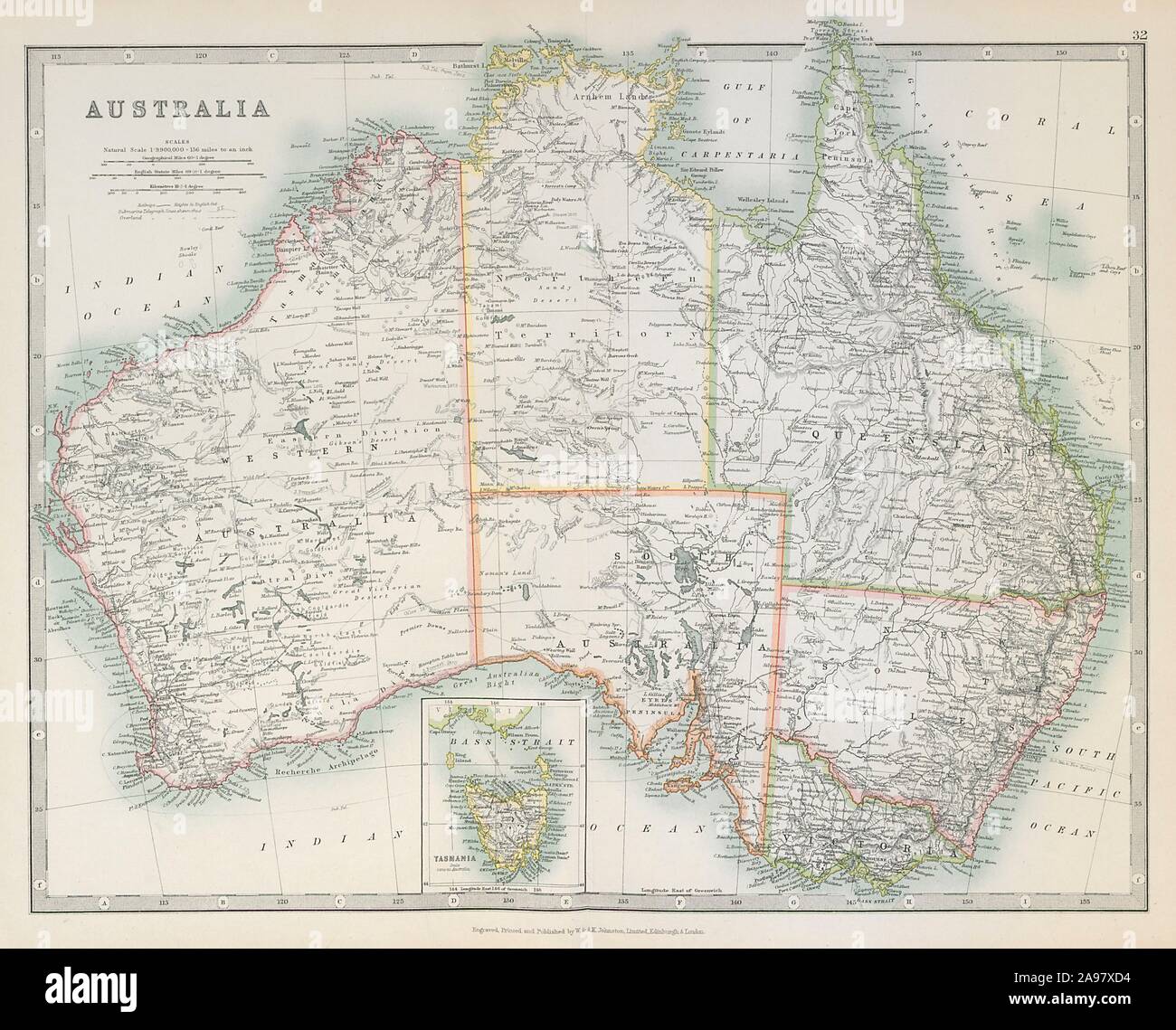 AUSTRALIA showing explorers' routes & goldfields. JOHNSTON 1915 map ...
