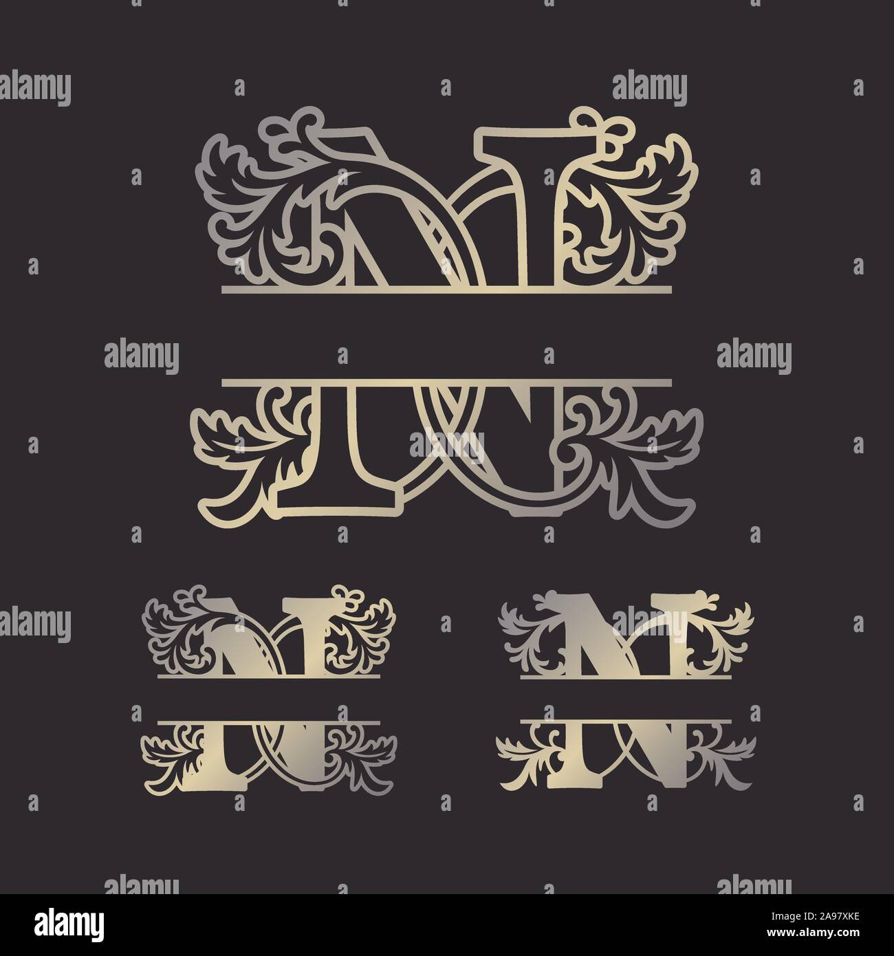 Alphabet Split Monograms, Split Letter Monogram, Alphabet Frame Font. Laser cut template ...
