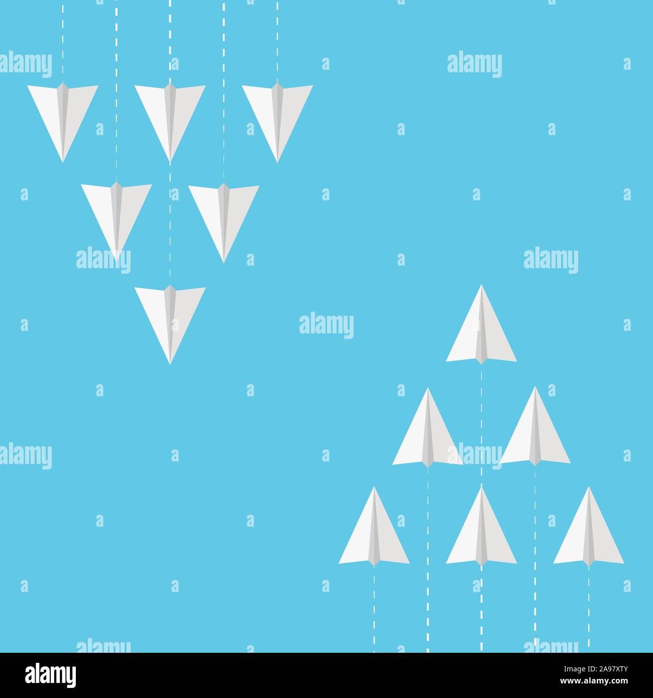 White Paper airplanes flying on blue sky background. Craft design ...