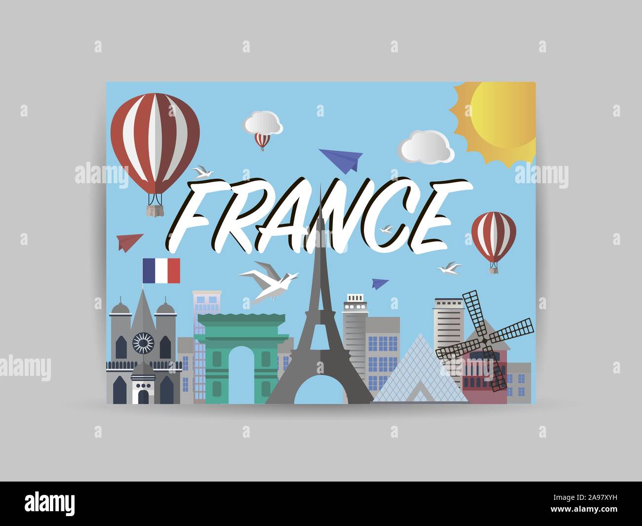France country city detailed skyline, craft vector illustration ...