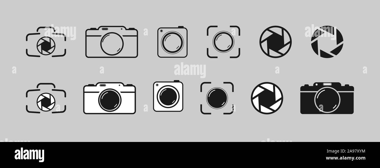 Set of camera, camera and aperture icons, flat simple design Stock ...