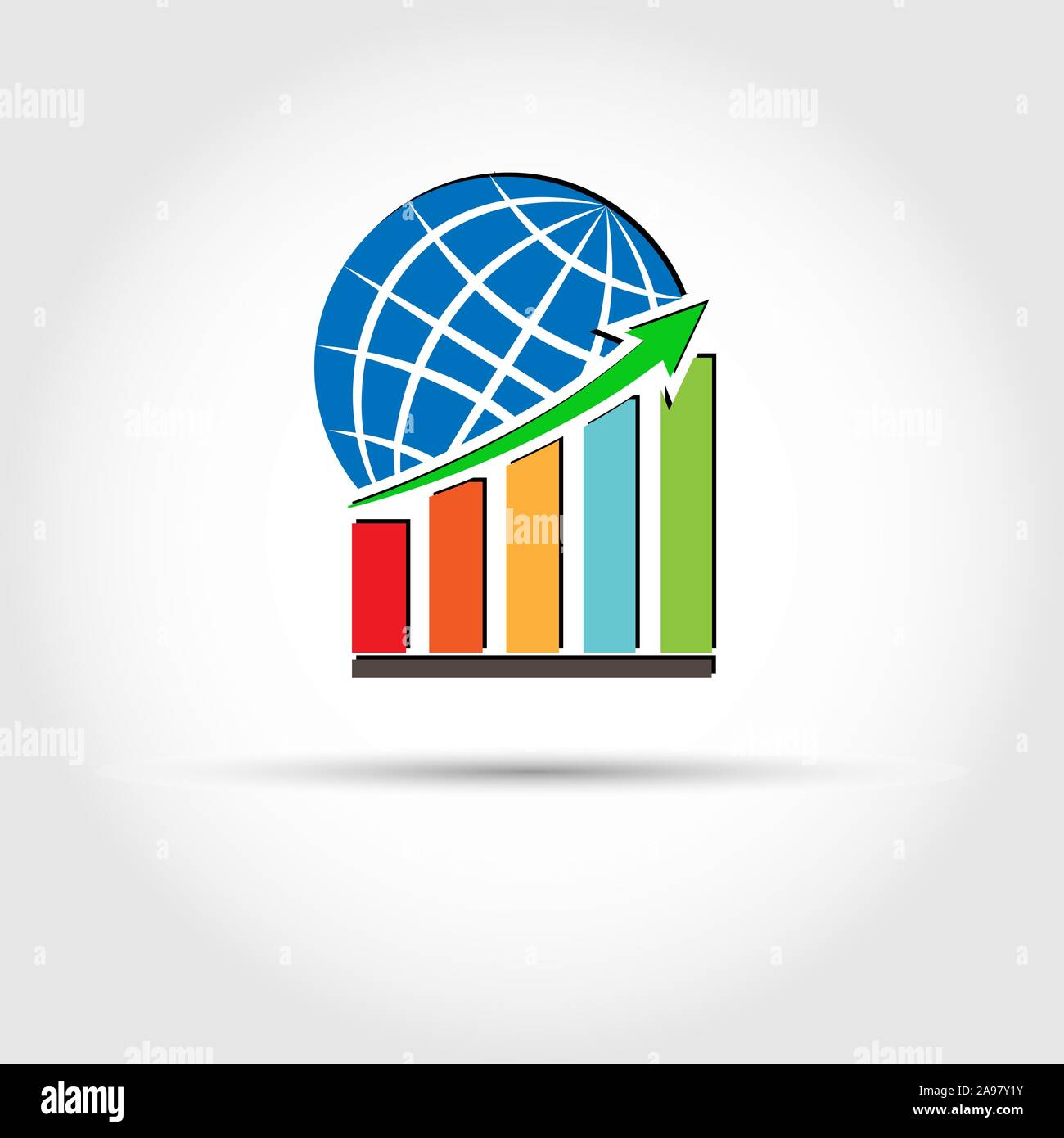 rise of the world economy. Graph with an up arrow on the background of ...
