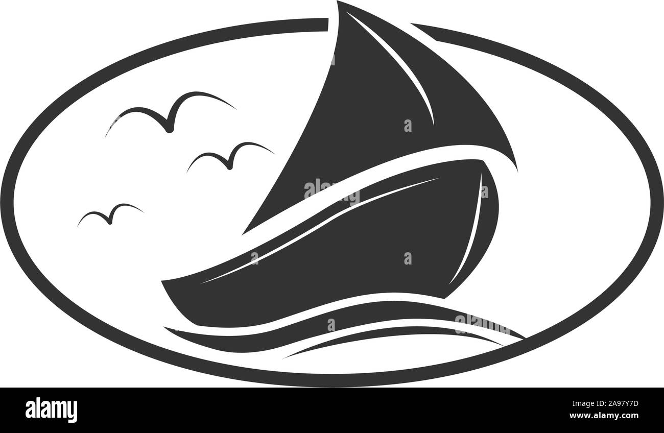 Boat with a sail on the waves. Simple design Stock Vector Image & Art ...