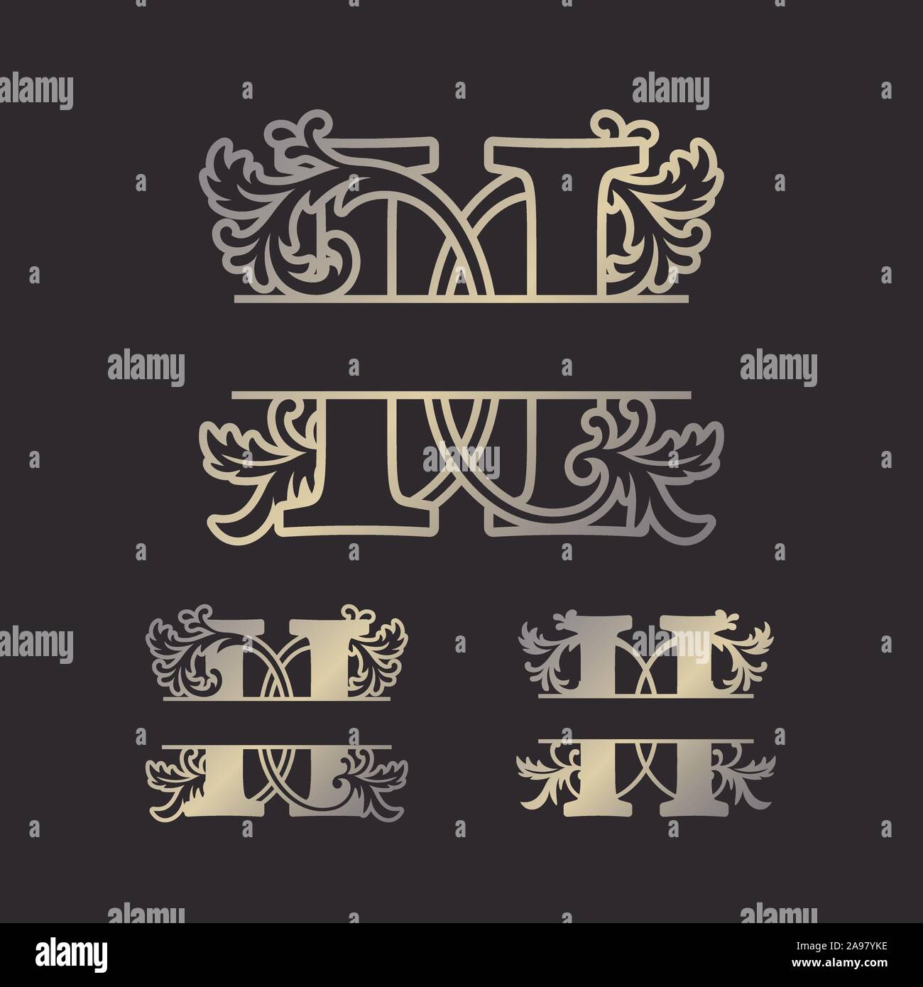 Alphabet Split Monograms, Split Letter Monogram, Alphabet Frame Font ...