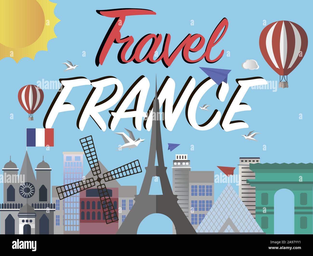 France country city detailed skyline, craft vector illustration ...