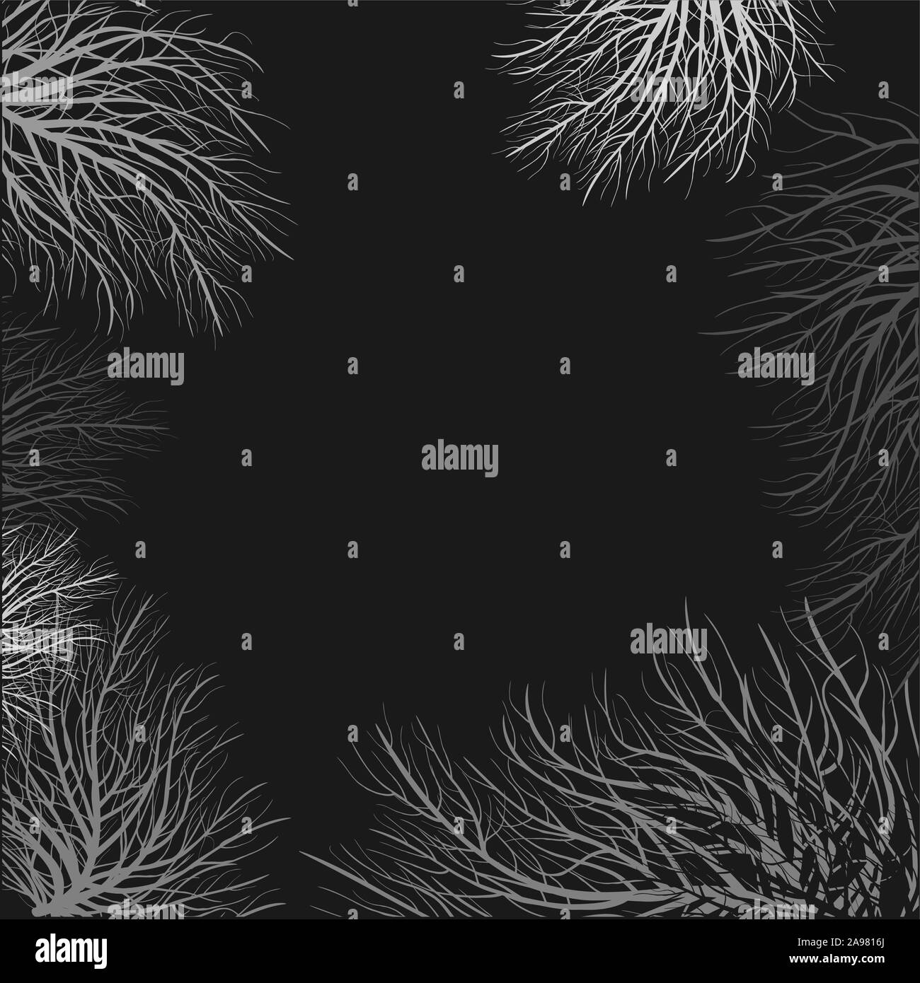 Grey branches. Dark background in modern style. Botanical background ...