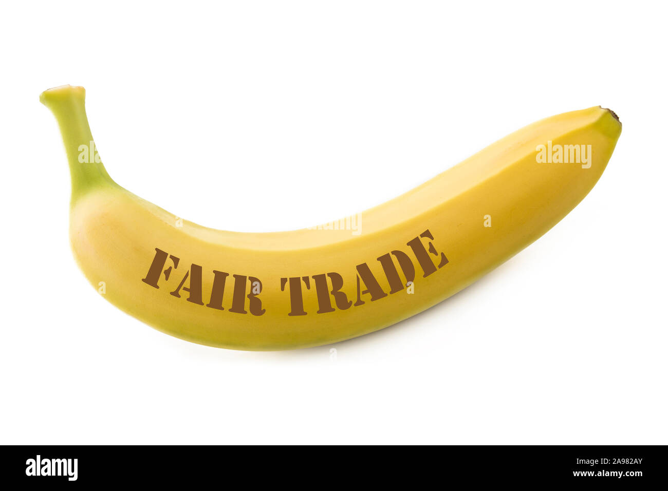 Banana and fair trade sign on white background Stock Photo - Alamy