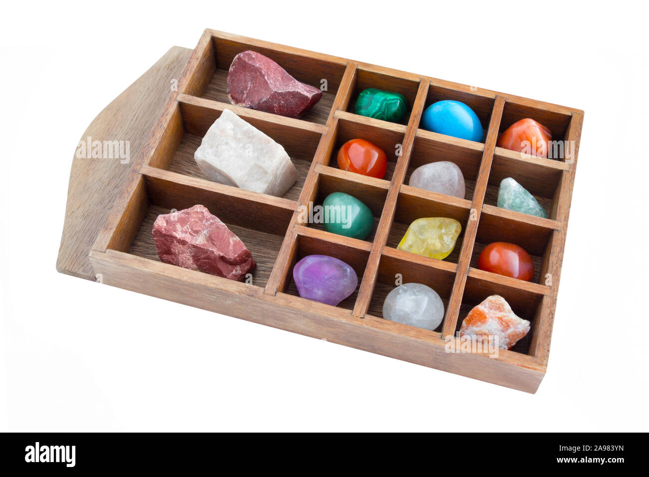 Gemstones and wooden box Stock Photo - Alamy