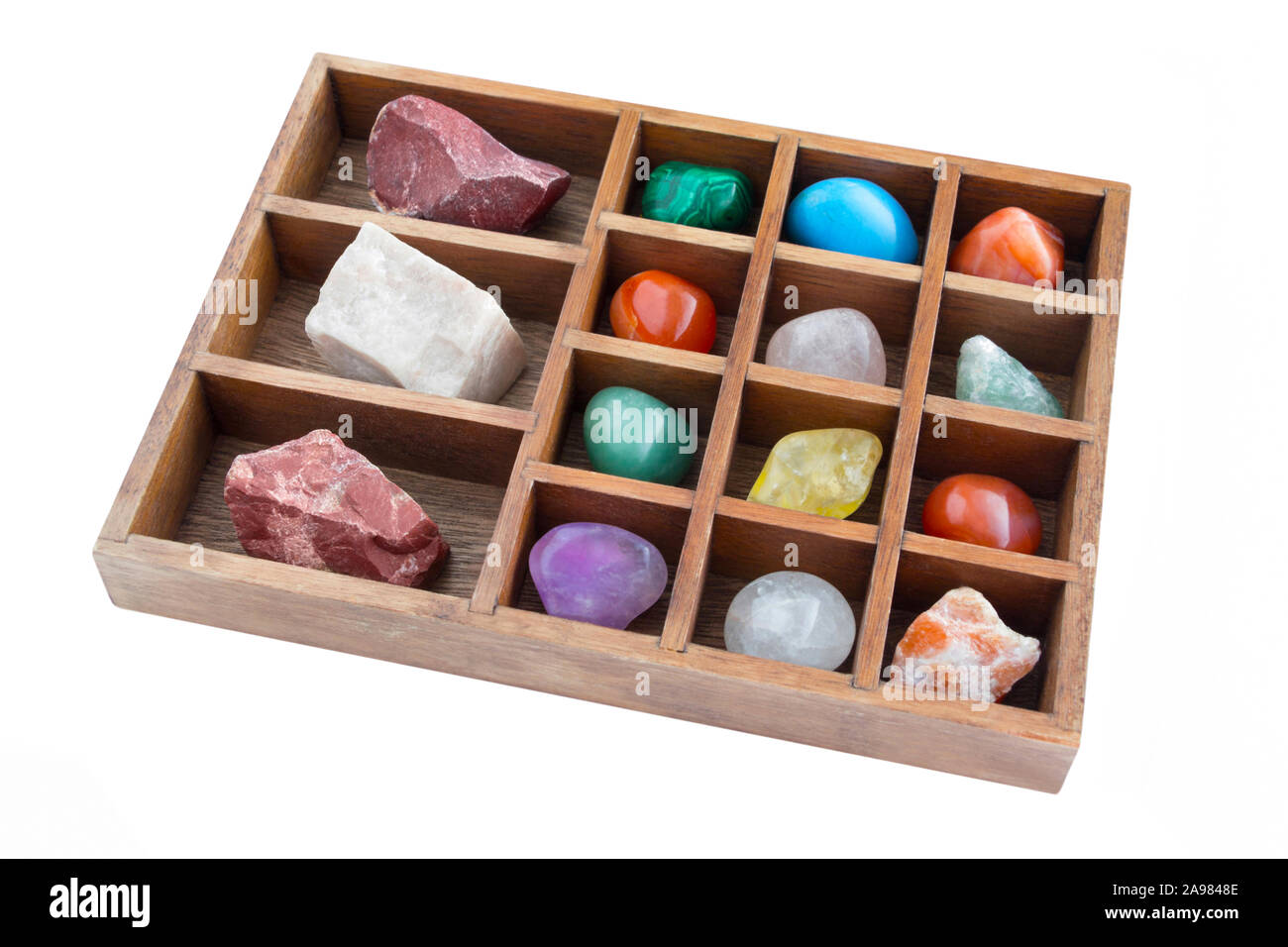 Gemstones and wooden box Stock Photo - Alamy