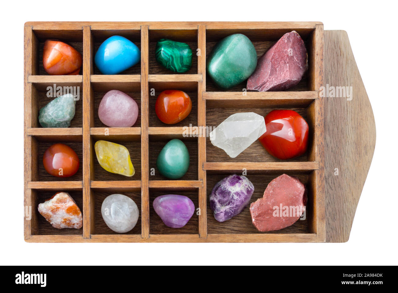 Gemstones and wooden box Stock Photo - Alamy