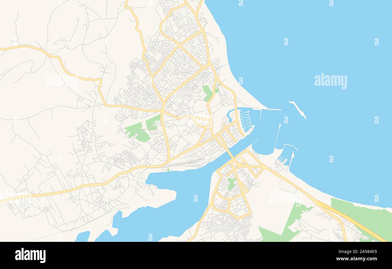 Printable street map of Bizerte, Tunisia. Map template for business use ...