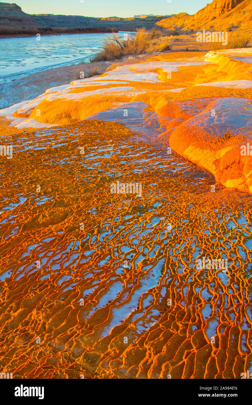 Ice at Crystal Geyser, Green River, Utah, Travetine formation from ...