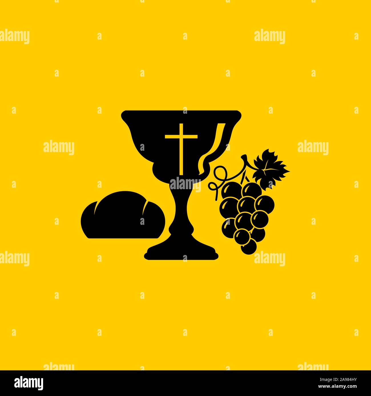 Christian symbols. Communion bowl with wine and bread Stock Vector ...