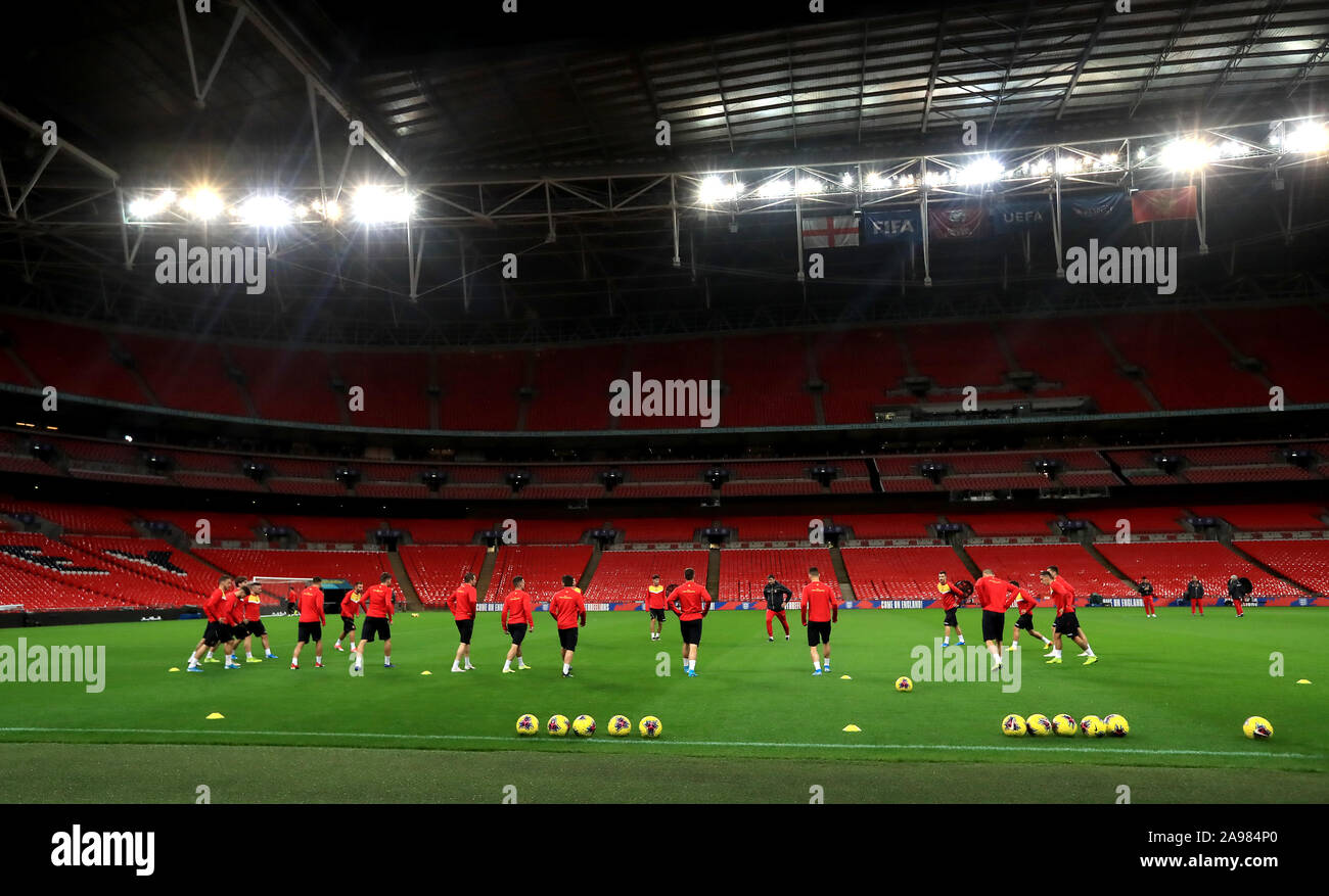 Montenegro players during the training session at Wembley Stadium ...