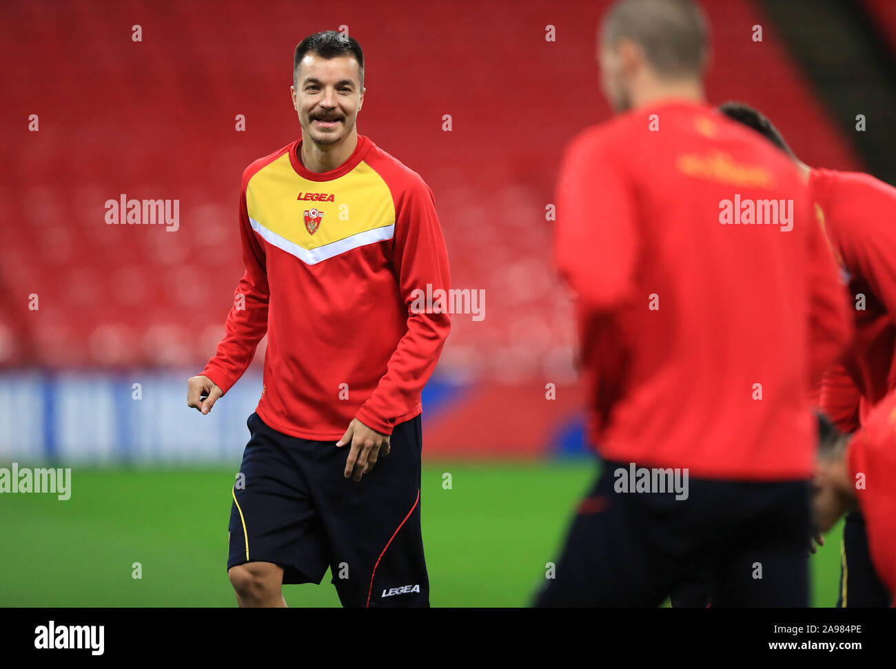 Montenegro's Stefan Mugosa during the training session at Wembley ...