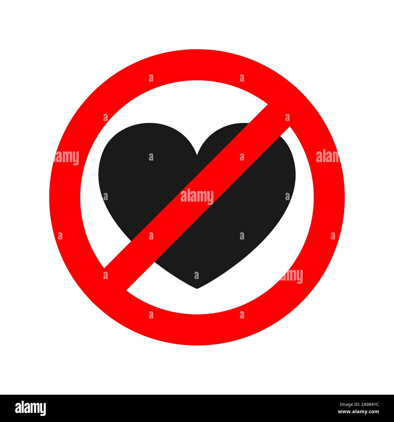 Prohibition Love icon - vector. No Heart sign isolated. Red Stop icon ...