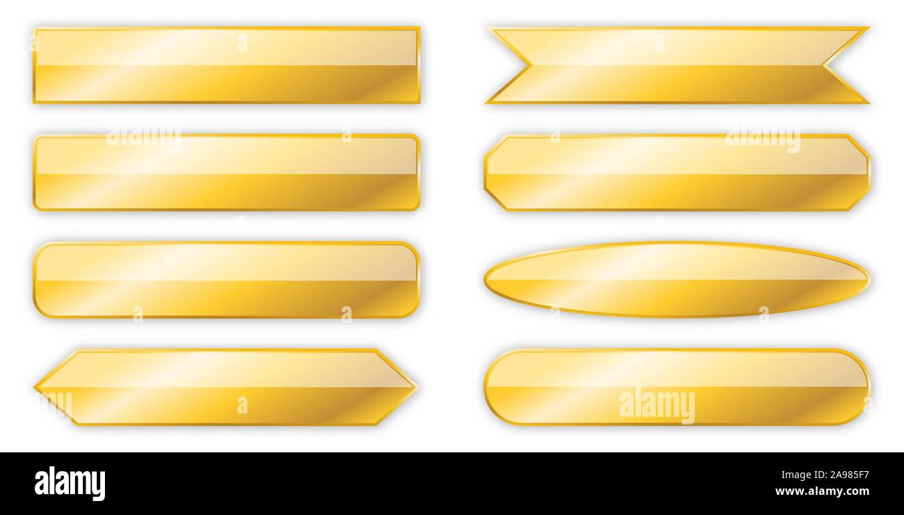 Set of gold banners isolated. Vector metal plates of different shapes ...