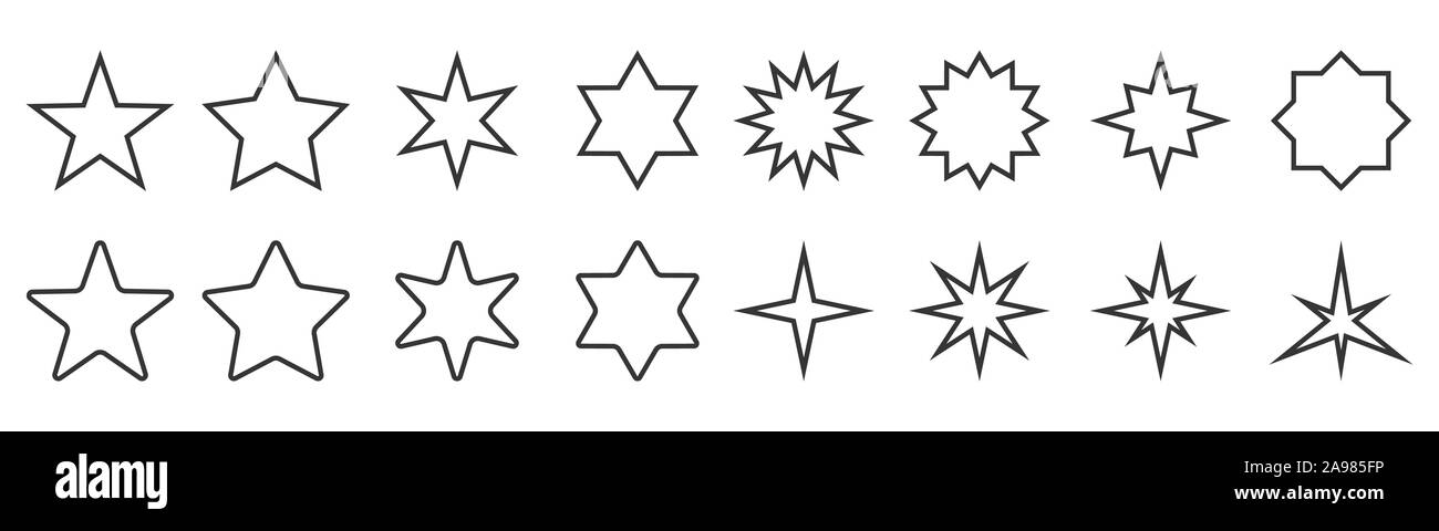 Set of stars - vector. Vector star icons isolated. Black Star line icon ...