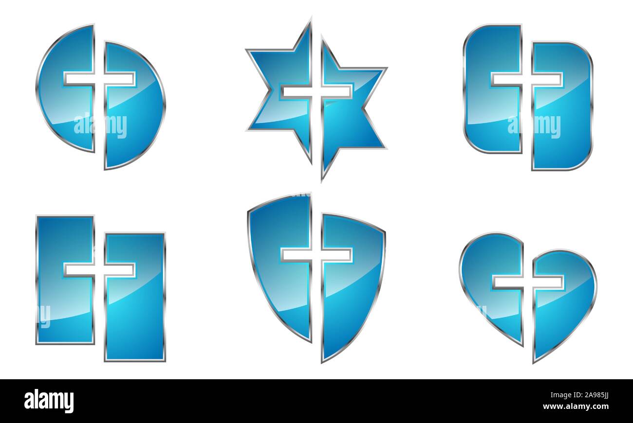 Set of blue glossy christian symbols isolated. Vector illustration ...