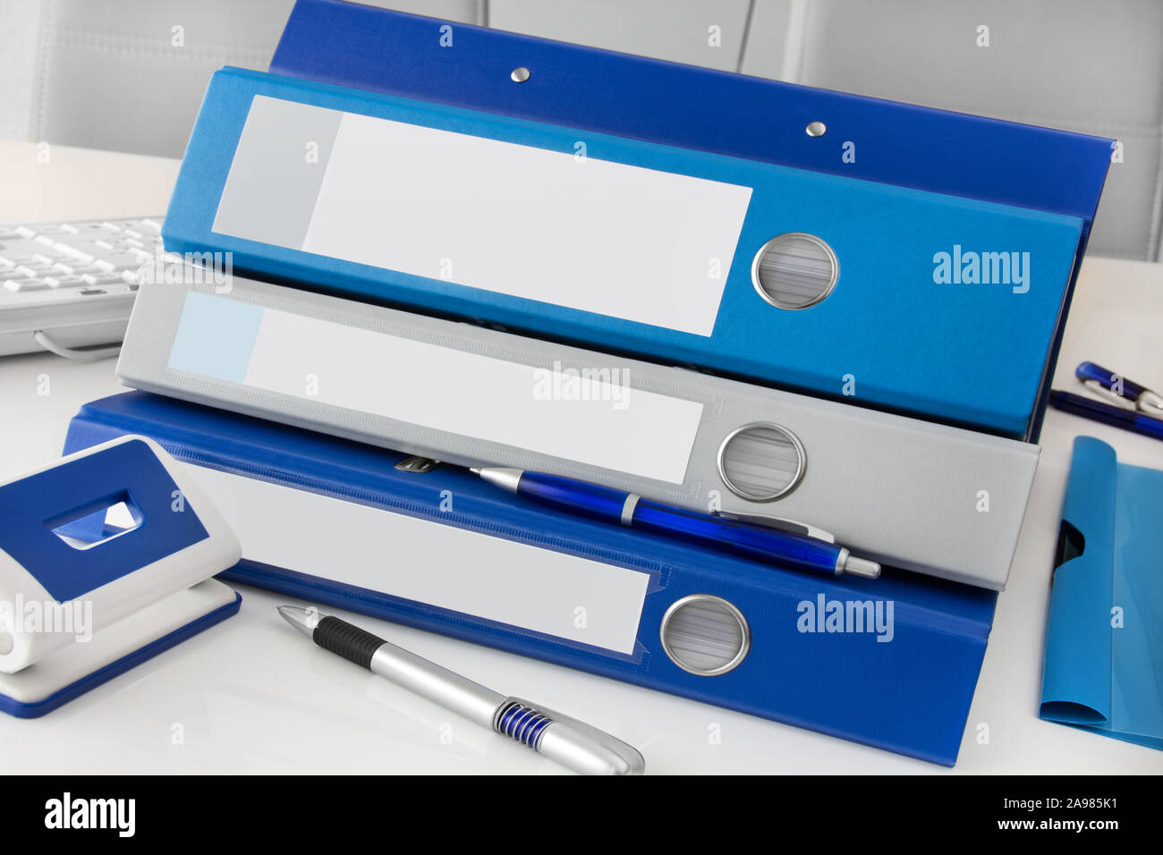 Desk and file folders background Stock Photo - Alamy