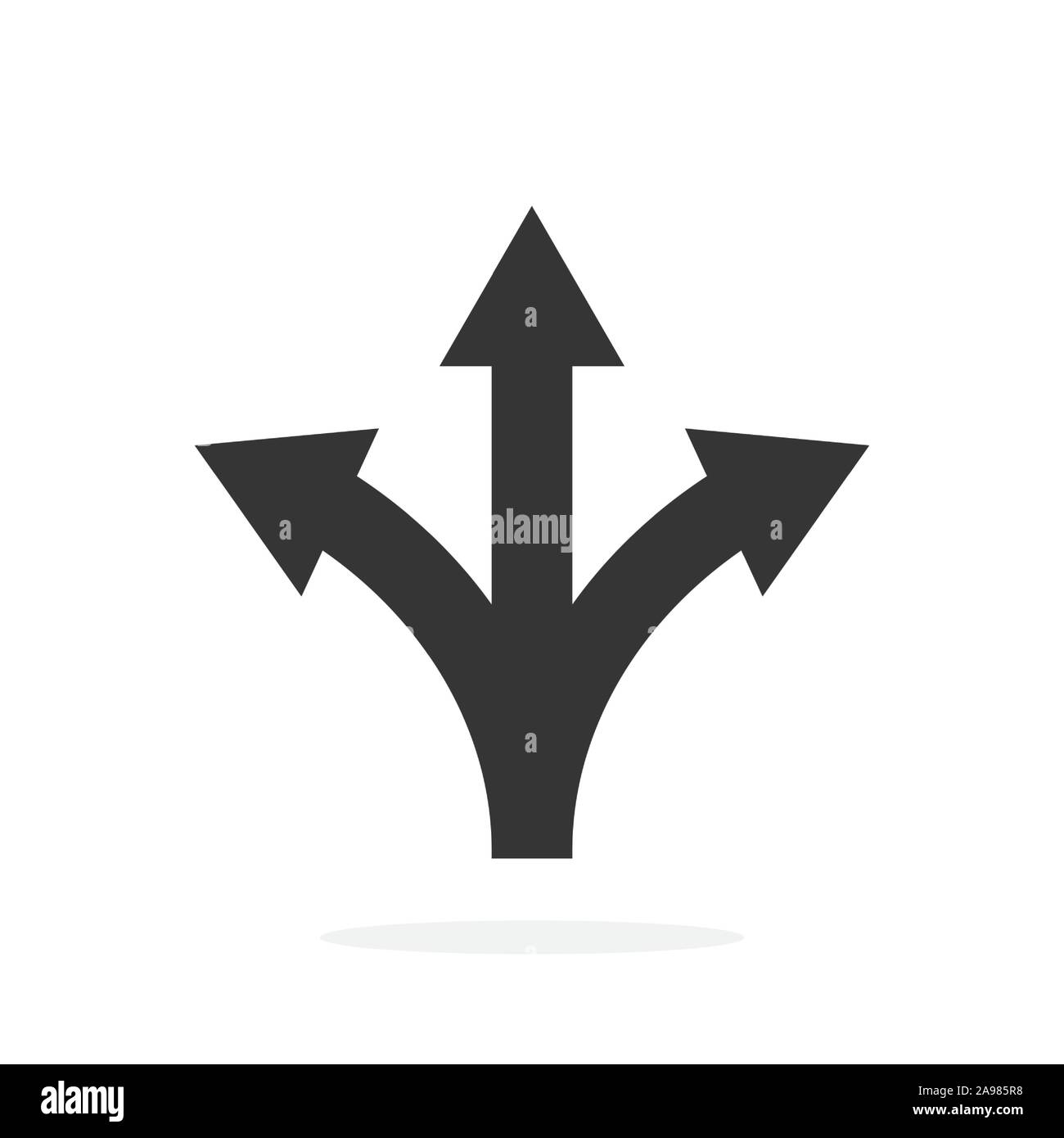 Three-way direction arrow - vector. Road direction icon isolated. Black ... Three-way direction arrow - vector. Road direction icon isolated. Black ...