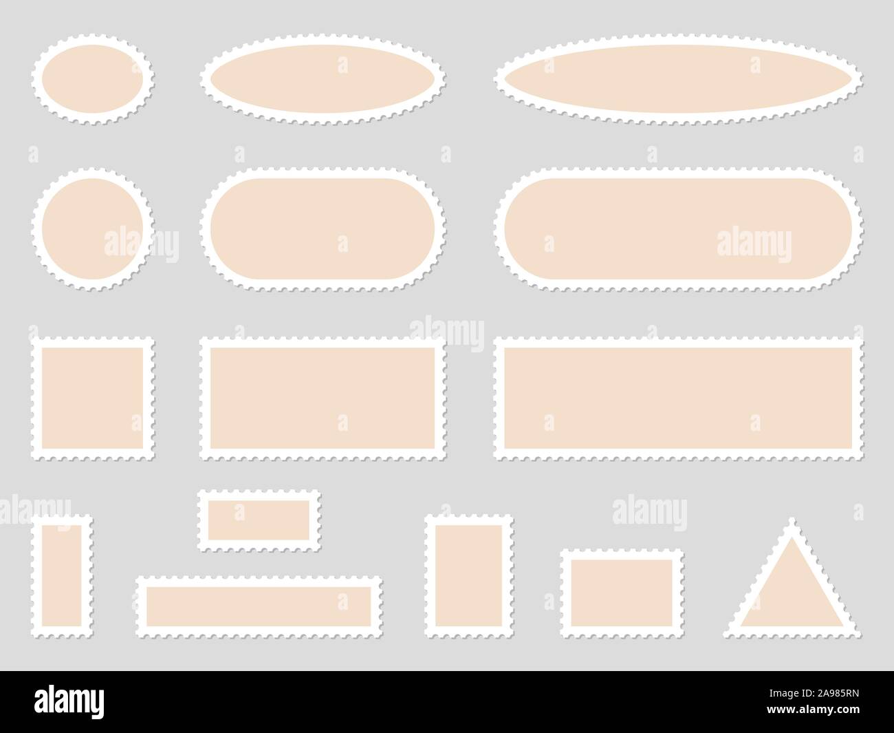 Set of paper postage stamps isolated. Vector illustration. Blank ...