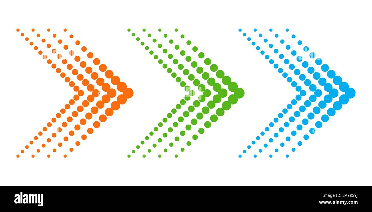 Set of dotted arrows. Arrow icon isolated. Color vector arrows ...
