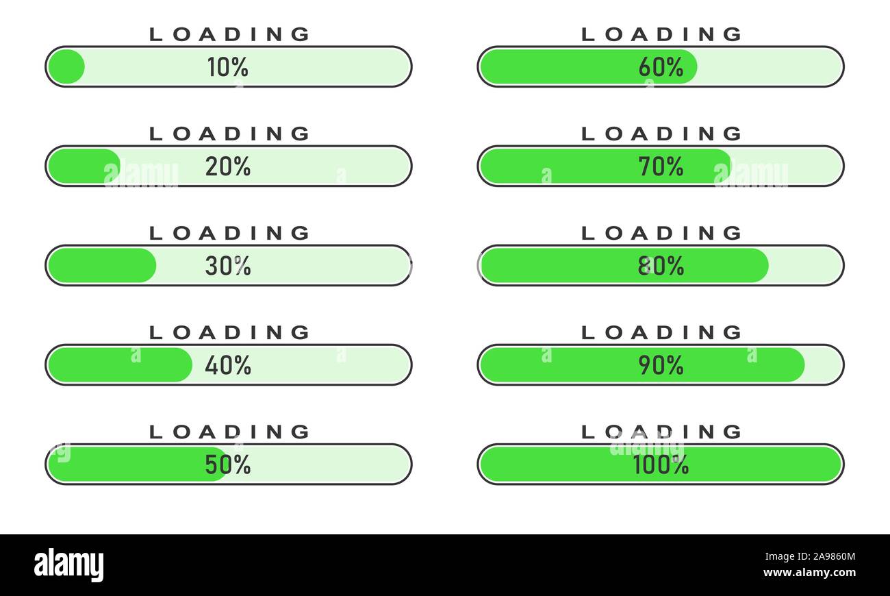 Set of vector loading icons. Flat progress loading bar isolated. Download sign. Vector loading ...