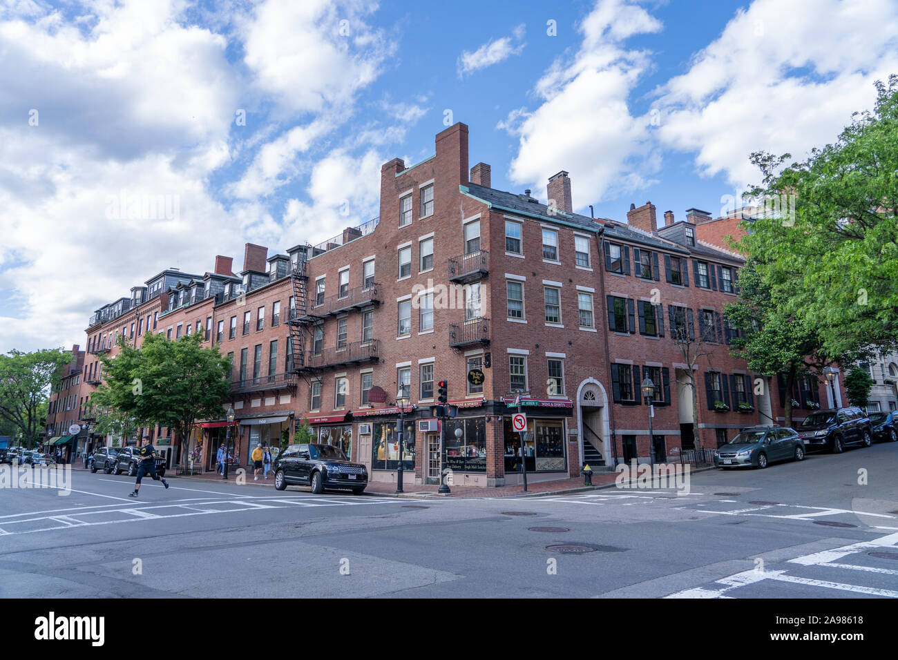 Boston, US - June 3: Crossroads of historic Charles Street in Beacon ...