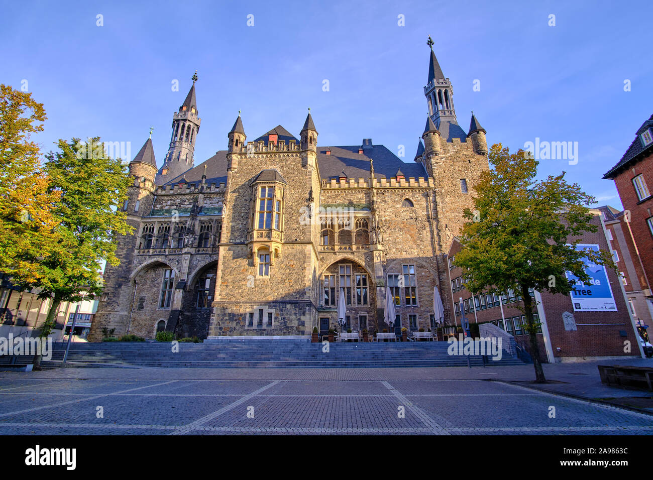 View at the town hall of Aachen from the "Katschhof" square Stock Photo ...