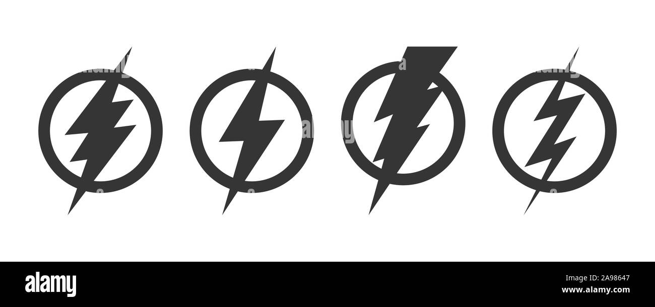 Set of Lightning icons. Vector lightning in circle. Black electric ...