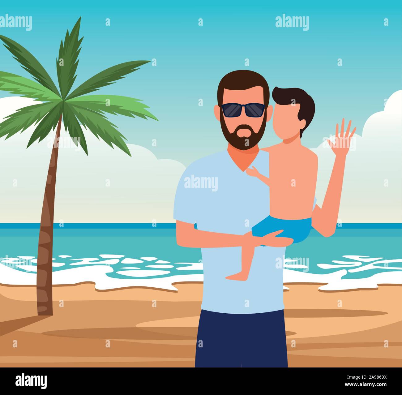avatar man with a little boy on his arms at the beach Stock Vector ...