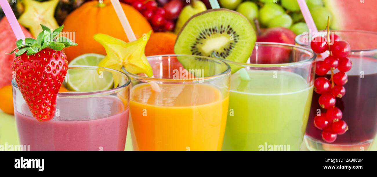 Selection of smoothies and fruits Stock Photo - Alamy
