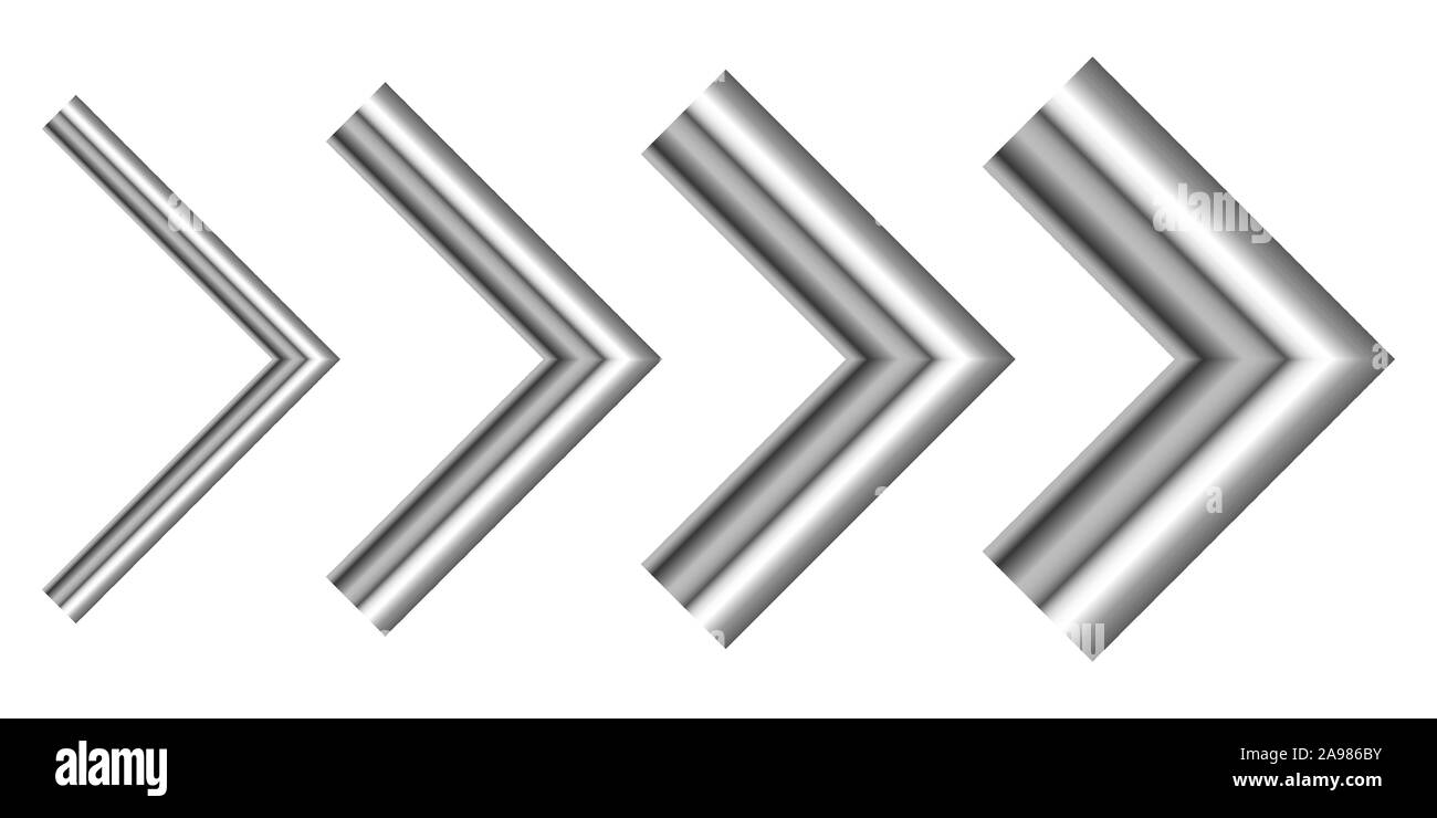 Set of metal arrows of different thicknesses. Vector silver arrows ...