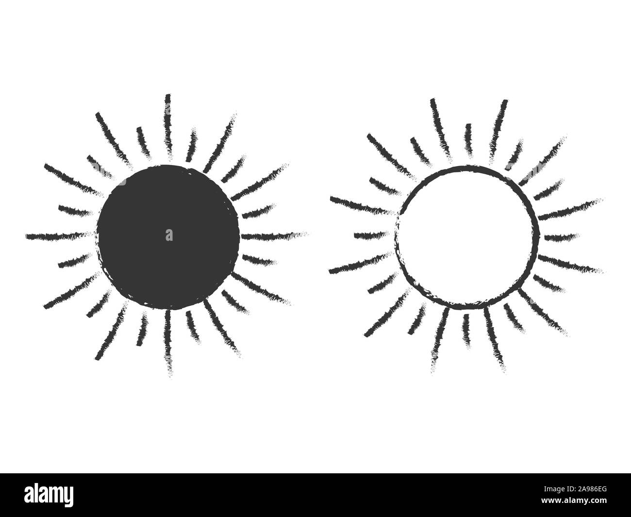 Vector drawn sun icons. Set of hand drawn sun icons isolated. Black Sun ...