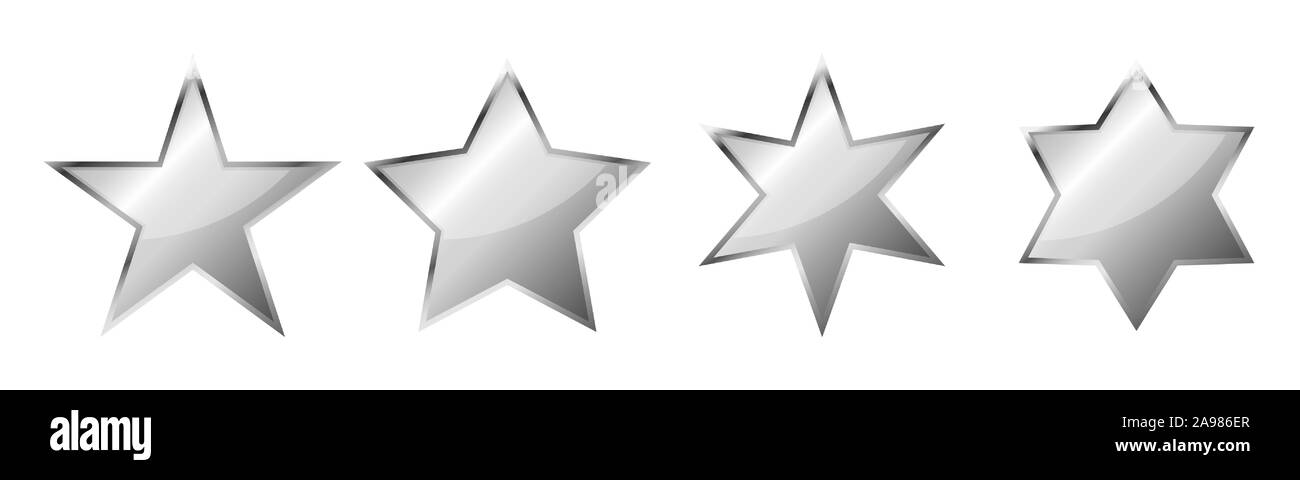 Set of vector chrome Stars. Vector silver Stars, isolated. Glossy star ...