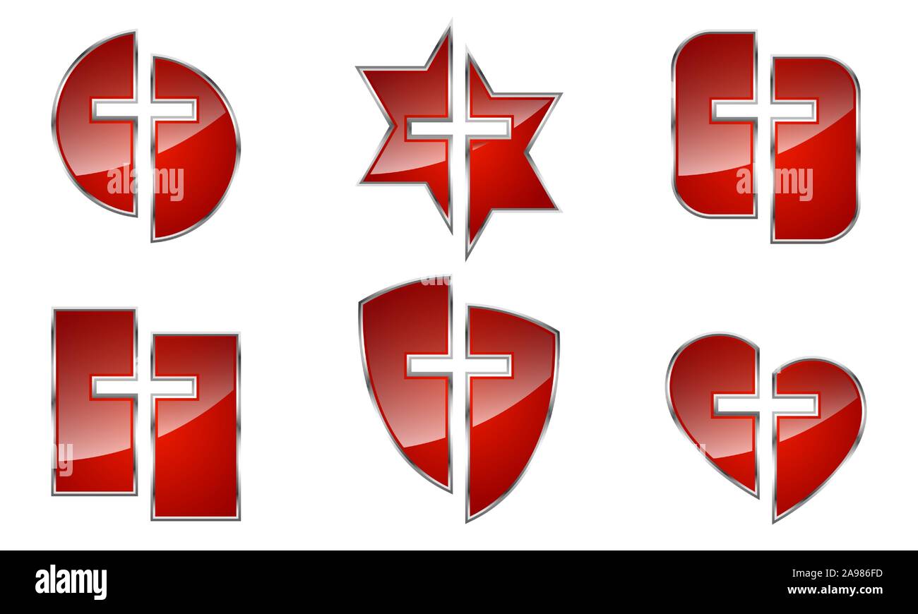 Set of red glossy christian symbols isolated. Vector illustration ...