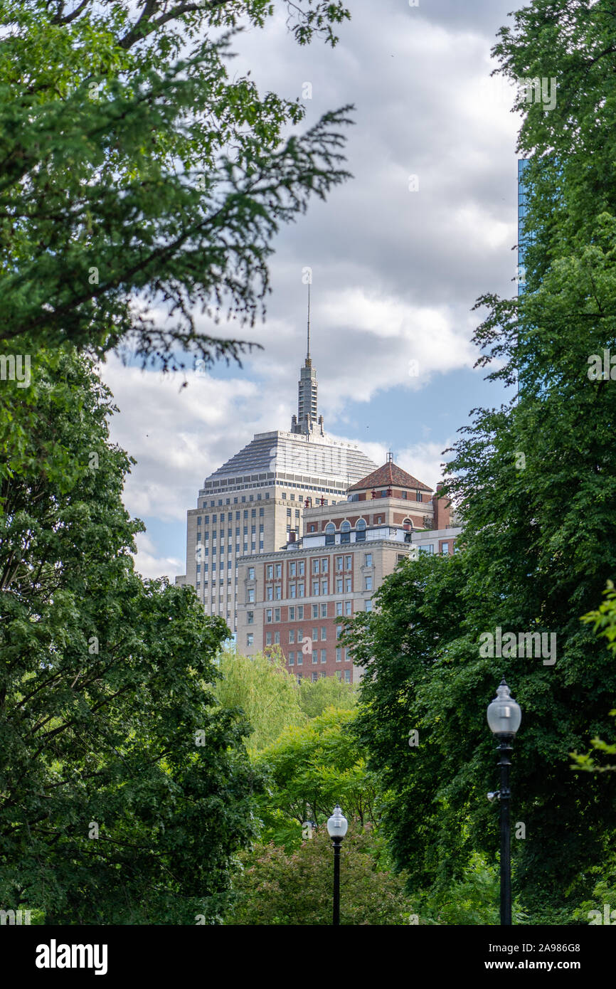 View of Boston Skyscraper Berkeley Building from public garden Stock ...