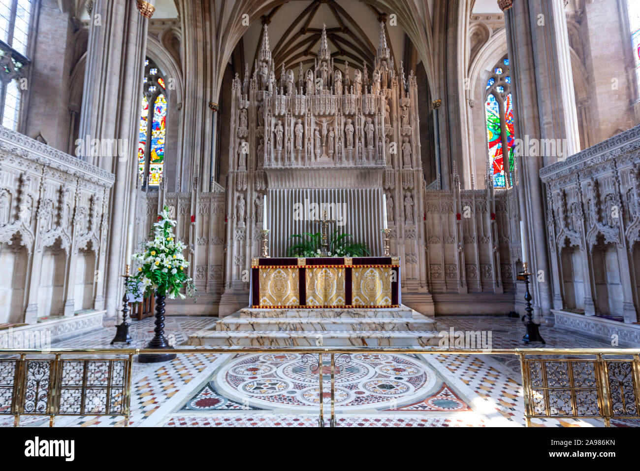 High Altar and reredos, Bristol Cathedral, Bristol, England, UK Stock ...
