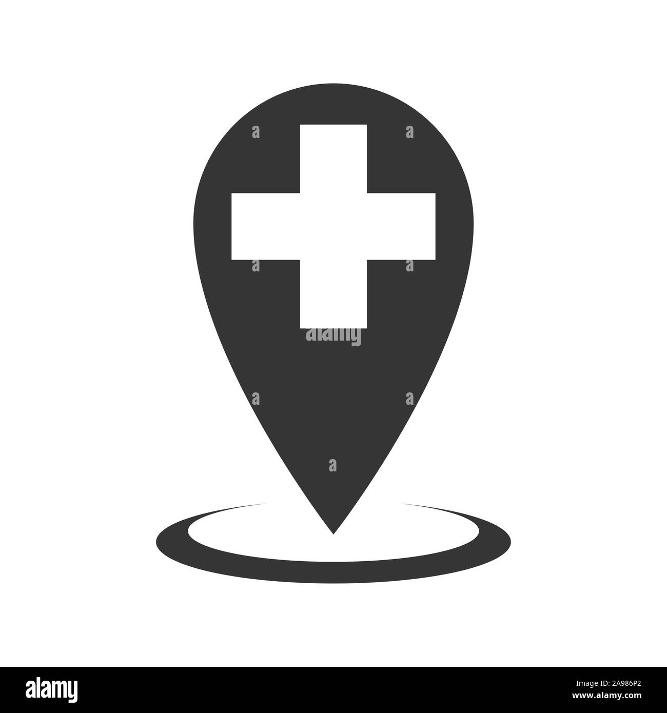 Map pointer with medical cross icon. Medical pin location icon isolated ...