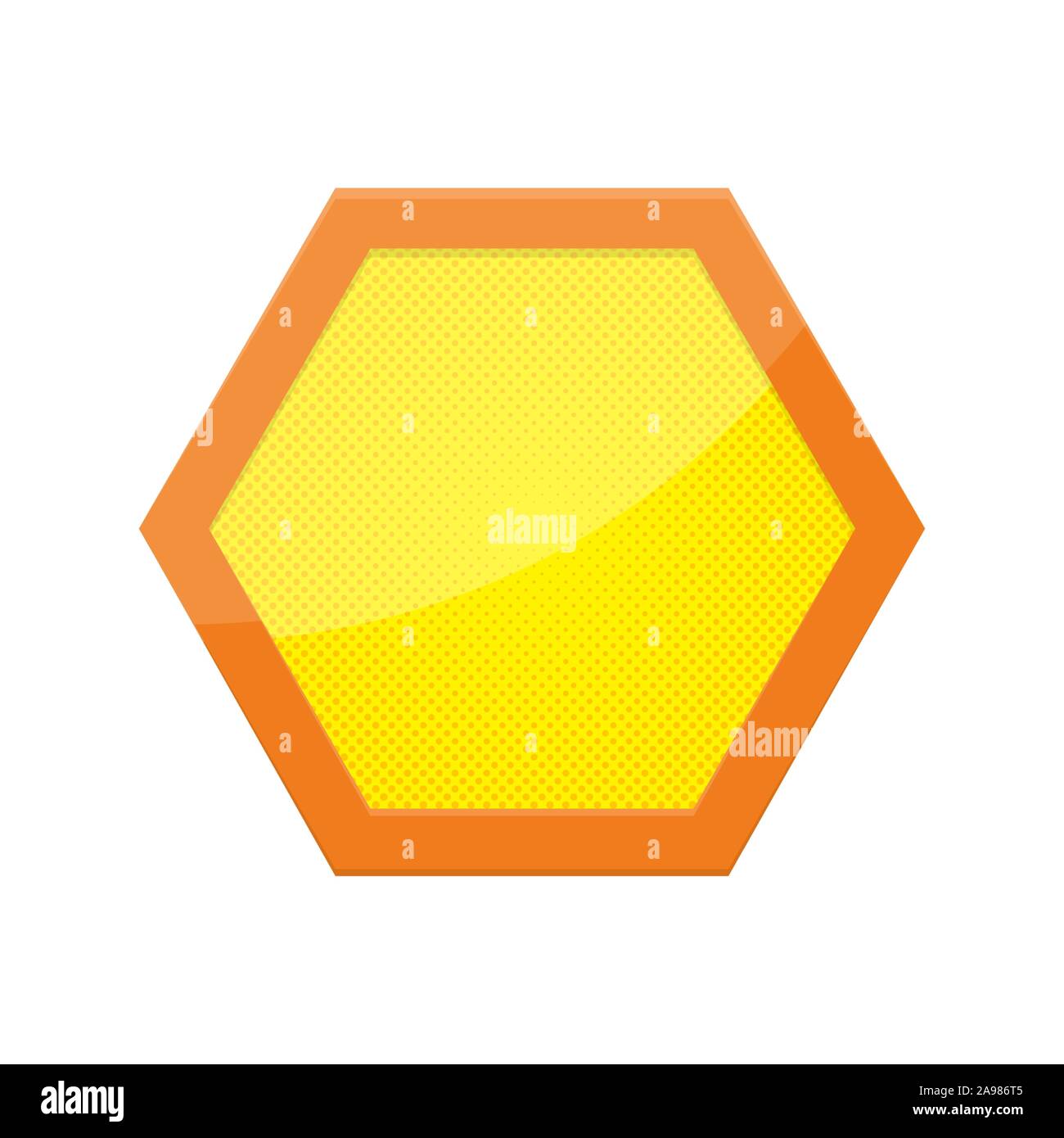 Vector hexagon isolated. Yellow bright hex button. Dotted button in pop ...