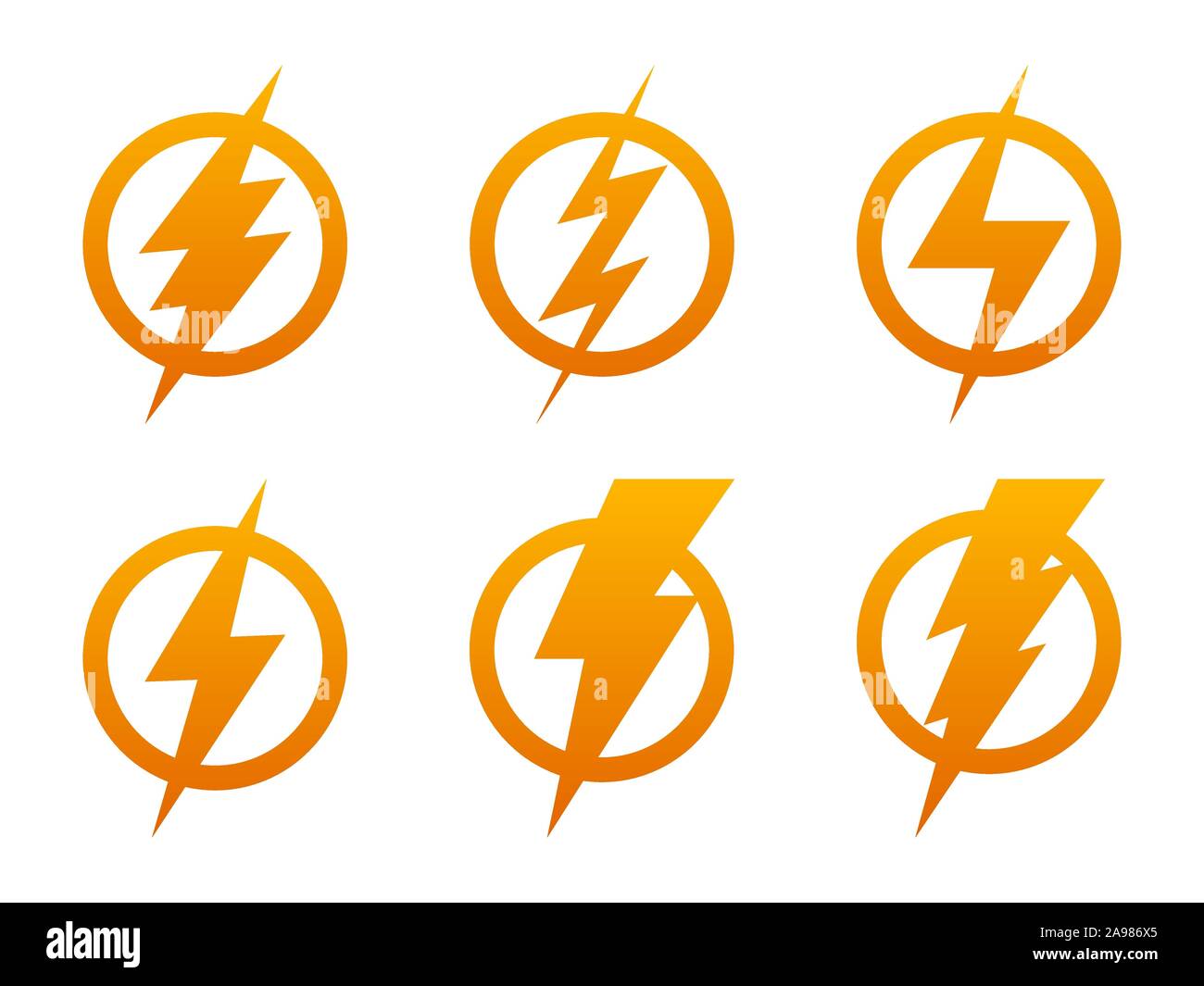 Set of Lightning icons. Vector lightning in circle. Yellow electric ...