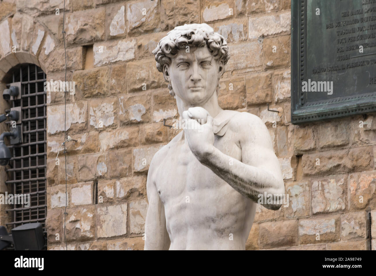 Marble statue David by Michelangelo in front of Palazzo Vecchio, Piazza ...